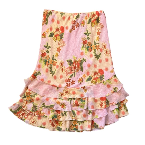 Robert Louis | Skirts | Y2k Pink Floral Ruffle Midi Skirt | Poshmark